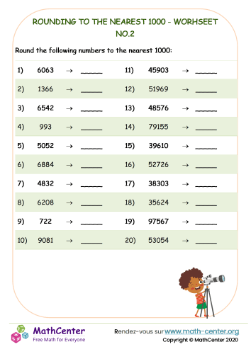 Rounding to the nearest 1000 - worksheet no.2 | Worksheets | Math Center