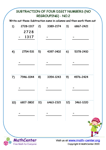Third Grade Worksheets Multi Digit Subtraction Without Regrouping Math Center