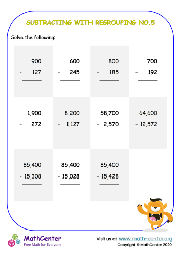 Subtracting multi-digit numbers with regrouping No.5 | Worksheets ... Subtracting multi-digit numbers with regrouping No.5 | Worksheets ...