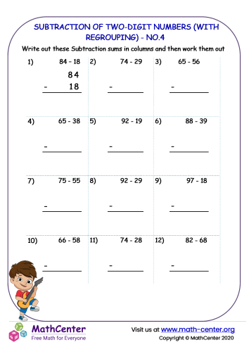 First Grade Worksheets: Two-digit Subtraction With Regrouping | Math Center
