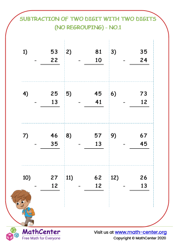 First Grade Worksheets: Two-digit Subtraction With Regrouping | Math Center