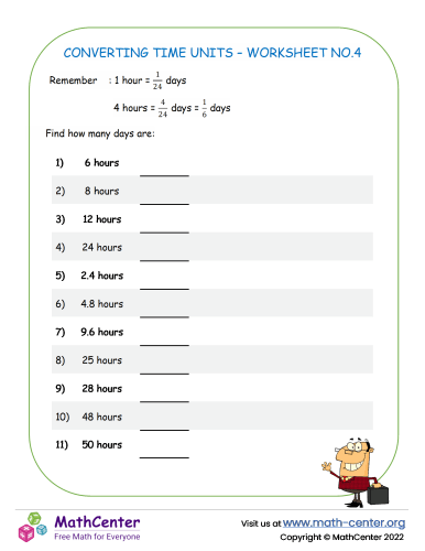 Converting time units – Worksheet No.4 | Worksheets | Math Center