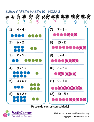 Suma Y Resta Hasta 10 Hoja 2 | Hojas de trabajo | Math Center