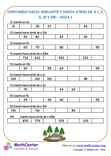 Contando Hacia Adelante Y Hacia Atrás De A 1, 2, 5, 10 Y 100 Hoja 1 ...