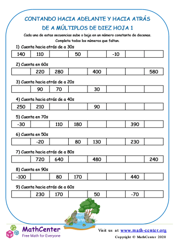 Contando Hacia Adelante Y Hacia Atrás De A Múltiplos De Diez Hoja 1 ...
