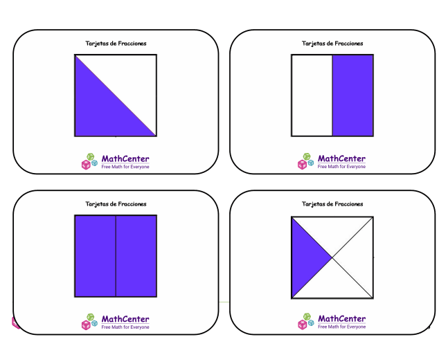 Fichas de fracciones medios cuartos | Juegos | Math Center