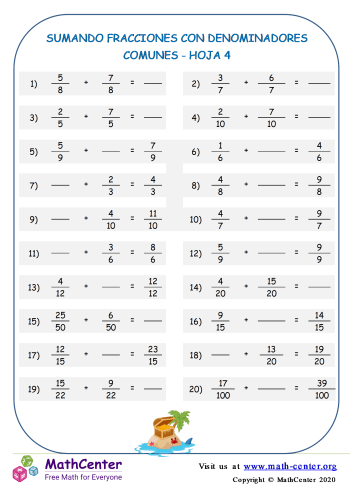 Hoja De Trabajo Sobre Sumar Y Restar Fracciones
