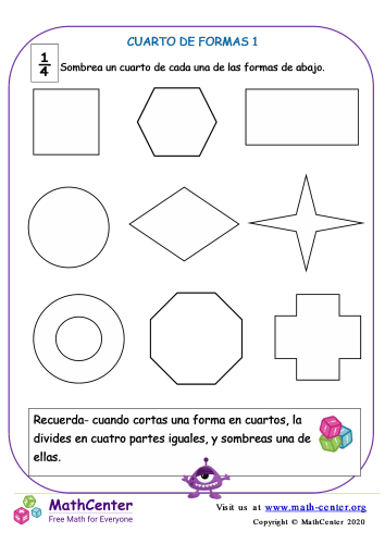 Un cuarto de las formas 1 | Hojas de trabajo | Math Center