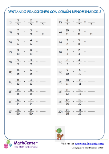 Hoja De Trabajo Sobre Sumar Y Restar Fracciones