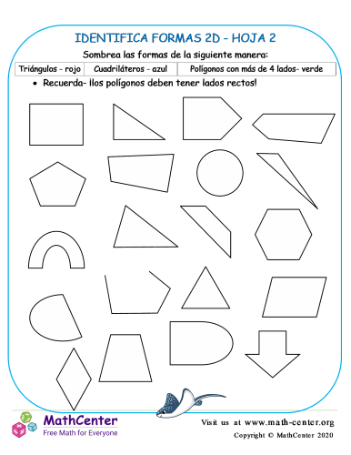 Identifica Formas 2D Hoja 2 | Hojas de trabajo | Math Center