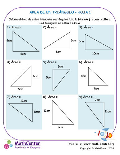 Área De Un Triángulo Hoja 1 | Hojas de trabajo | Math Center