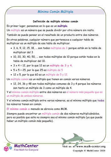 Hallar el mínimo común múltiplo | Hojas de aprendizaje | Math Center