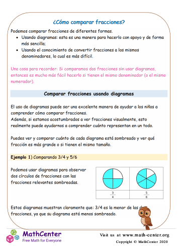 Cuarto grado Hojas de aprendizaje: Comparar Fracciones | Math Center