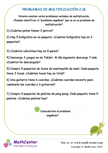 Problemas De Multiplicación 2.1B | Hojas de trabajo | Math Center