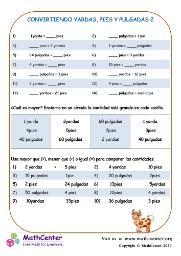 Convirtiendo Yardas, Pies Y Pulgadas 2 | Hojas de trabajo | Math Center