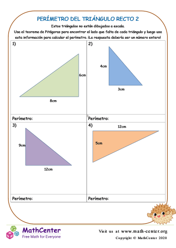 Perímetro Del Triángulo Recto 2 | Hojas de trabajo | Math Center