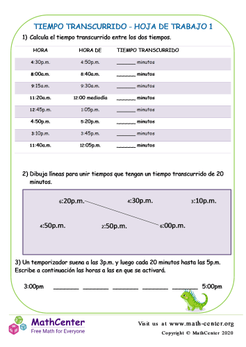 Tiempo Transcurrido - Hoja De Trabajo 1 | Hojas de trabajo | Math Center