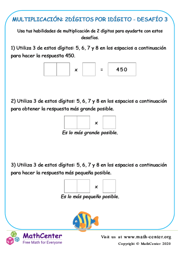 Multiplicación: 2Dígitos Por 1Dígito Desafío 3 | Hojas de trabajo ...