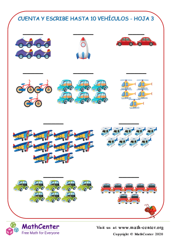 Pre-Jardín de Infantes Hojas de trabajo: Números del 1 al 10 | Math Center