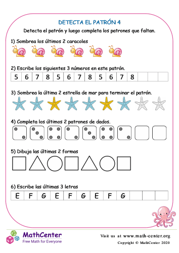 Detecta El Patrón 4 | Hojas de trabajo | Math Center