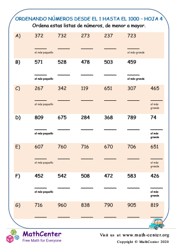 Tercer Grado Hojas de trabajo: Números Hasta 1000 | Math Center