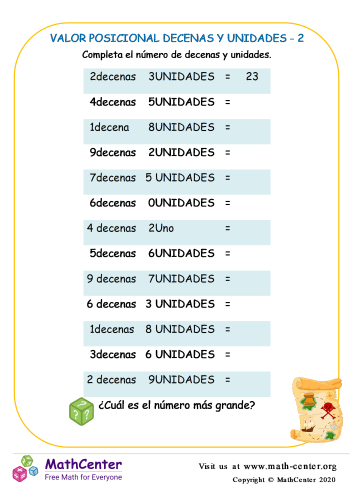 Valor Posicional Decenas Y Unidades 2 | Hojas de trabajo | Math Center