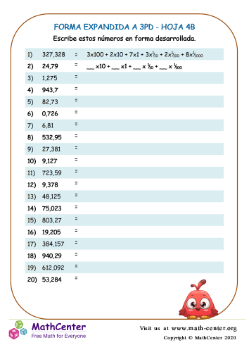 Forma Expandida A 3Pd Hoja 4B | Hojas de trabajo | Math Center