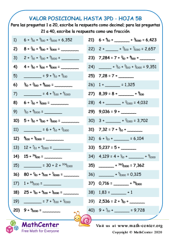 Valor Posicional Hasta 3Pd Hoja 5B | Hojas de trabajo | Math Center