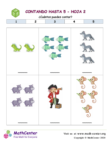 Contando hasta 5 - Hoja 2 A | Hojas de trabajo | Math Center