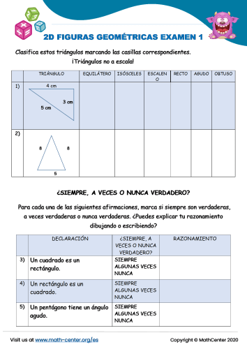2D Figuras Geométricas Examen 1 | Pruebas | Math Center