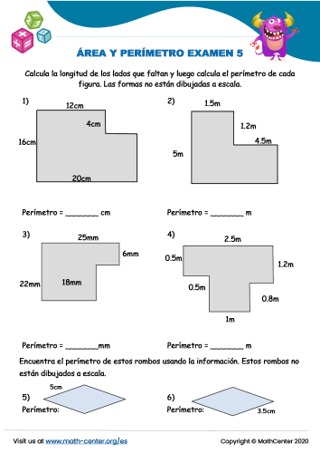 Área Y Perímetro Examen 5 | Pruebas | Math Center