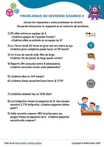 Problemas De División Examen 5 | Pruebas | Math Center
