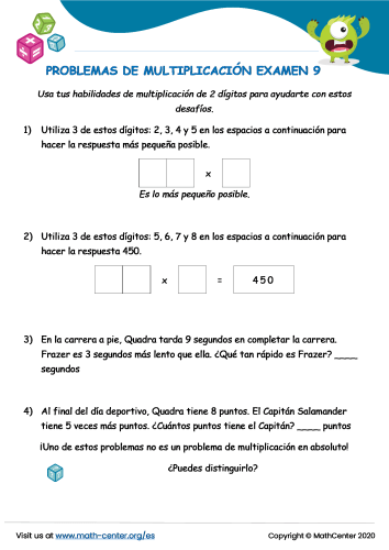 Tercer Grado Pruebas: Problemas de Multiplicación | Math Center
