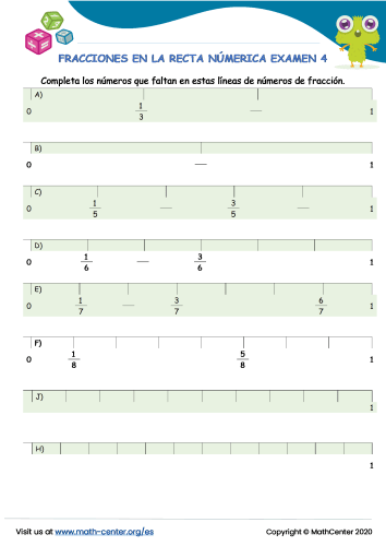 Fracciones En La Recta Númerica Examen 4 | Pruebas | Math Center