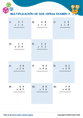 Cuarto grado Pruebas: Multiplicación de Dos Cifras | Math Center