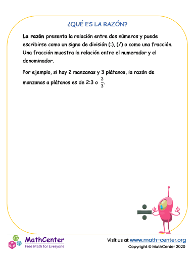 ¿Qué Es La Razón? | Hojas de aprendizaje | Math Center