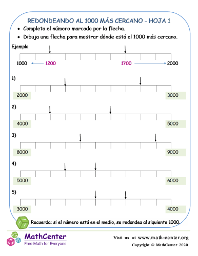 Redondeando Al 1000 Más Cercano Hoja 1 | Hojas de trabajo | Math Center