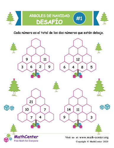 Desafío de Sumas de árbol de Navidad 1 | Hojas de trabajo | Math Center