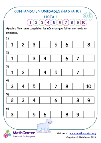 Contando En Unidades (Hasta 10) Hoja 1 | Hojas de trabajo | Math Center