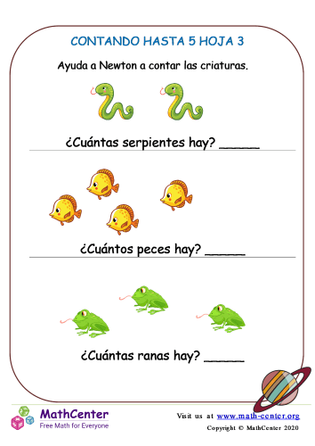 Contando Hasta 5 Hoja 3 | Hojas de trabajo | Math Center