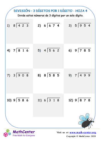 División – 3 Dígitos Por 1 Dígito Hoja 4 | Hojas de trabajo | Math Center