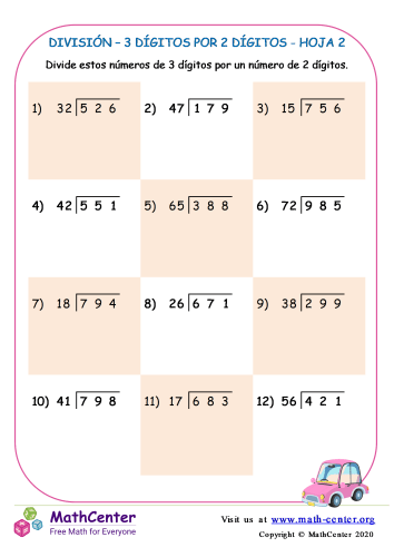 División – 3 Dígitos Por 2 Dígitos Hoja 2 | Hojas de trabajo | Math Center