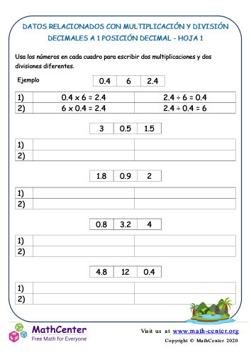 División y Multiplicación - Operaciones con Decimales - Hoja 1 | Hojas ...