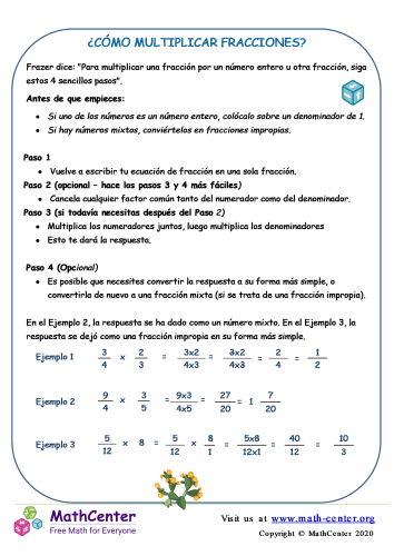 Cómo Multiplicar Fracciones | Hojas de aprendizaje | Math Center