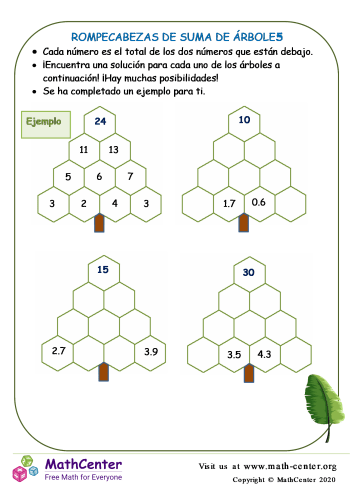 Rompecabezas De Suma De Árboles 5 | Hojas de trabajo | Math Center