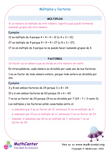 Múltiplos y factores | Hojas de aprendizaje | Math Center