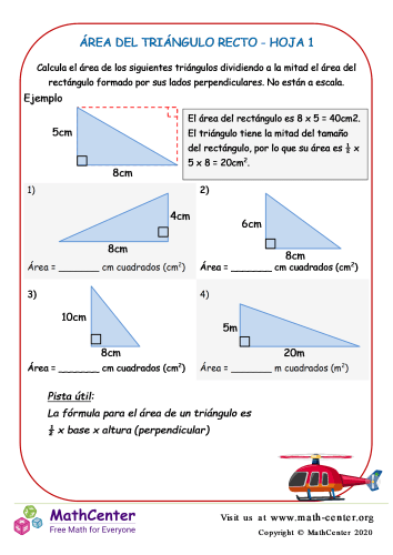 Área Del Triángulo Recto Hoja 1 | Hojas de trabajo | Math Center