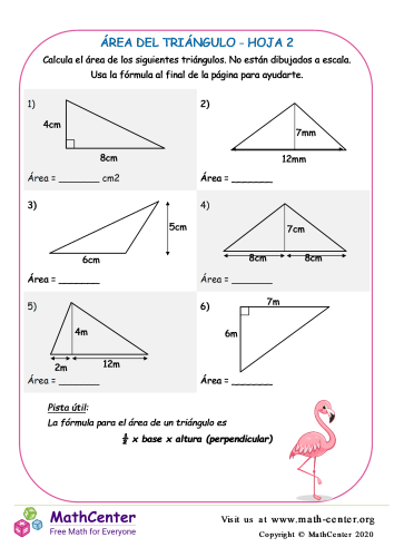 Área Del Triángulo Hoja 2 | Hojas de trabajo | Math Center