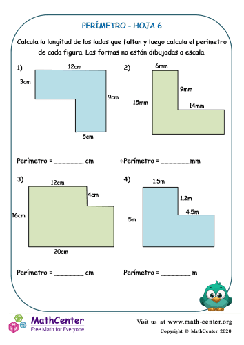 Cuarto grado Hojas de trabajo: Área y Perímetro | Math Center