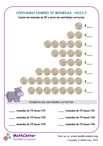 Contando Dinero (México): 5 Centavos Monedas Hoja 2 | Hojas de trabajo ...